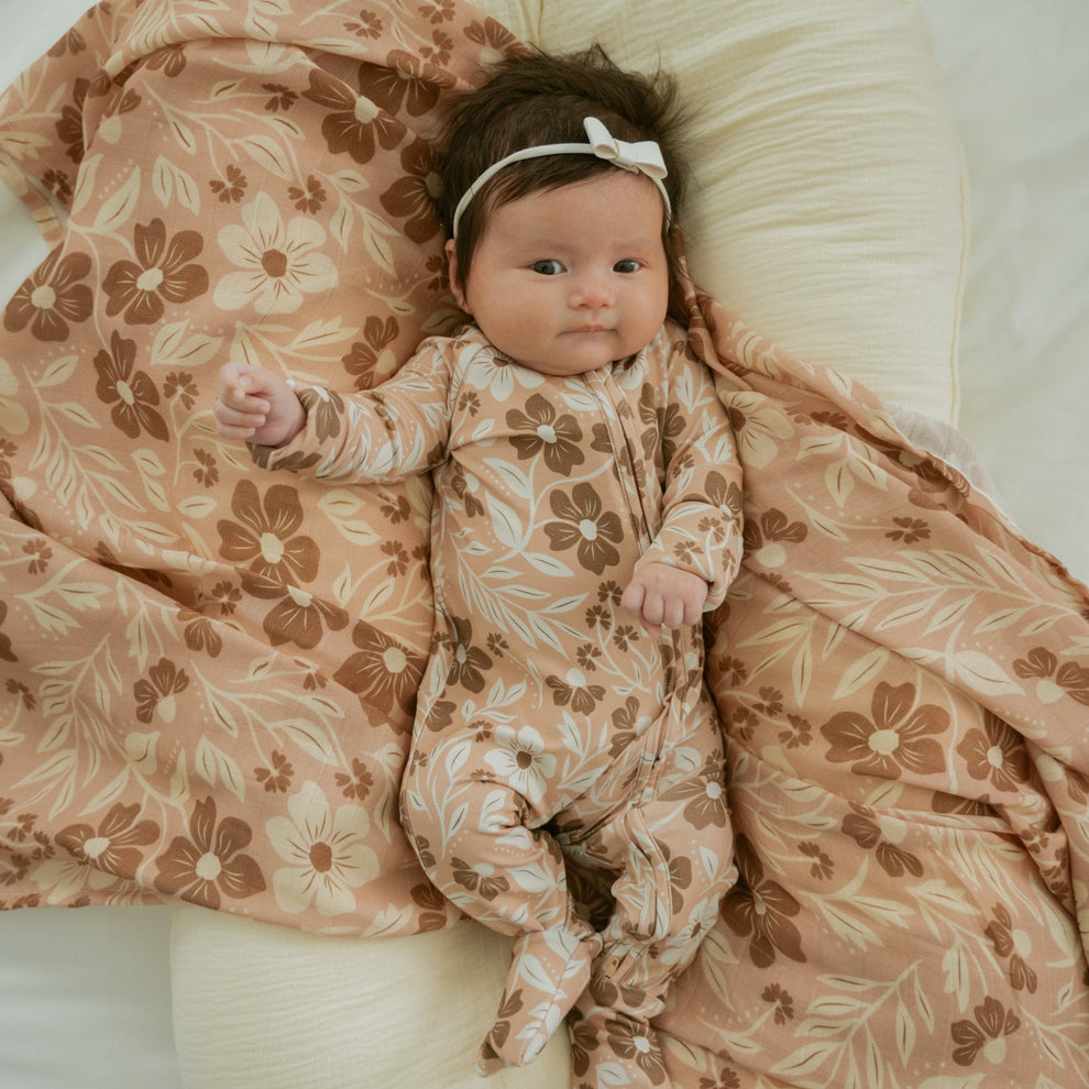 Floral Baby Zipper Romper Pajama in Stretchy Bamboo – Soft, Cozy Fit ...